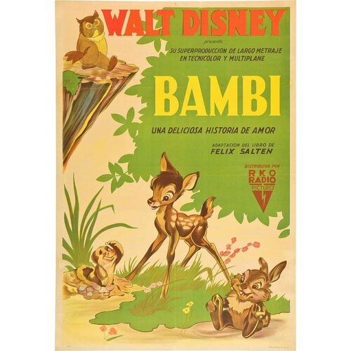 Плакат, постер на холсте Бэмби (Bambi, 1942г). Размер 21 х 30 см