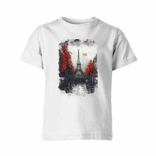 Детская футболка «Париж - Paris, города, масло, картина, башня» (128, белый)