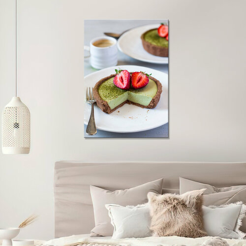 Картина/Картина на холсте для интерьера/Картина на стену/Картина для кухни/ - Фисташковый торт с клубникой 20х30