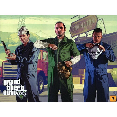 Плакат, постер на бумаге Grand Theft Auto 5 -Майкл, Франклин, Тревор/искусство/арт/абстракция/творчество. Размер 42 х 60 см