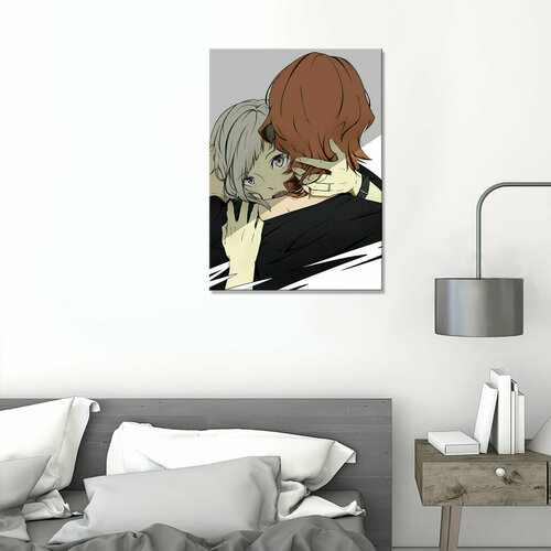 Интерьерная картина на холсте - Накаджима кусает Накахару на сером фоне 50х70