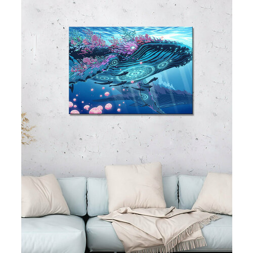 Картина - кит, арт, голубой кит, кит в океане, магический кит (45) 30х40