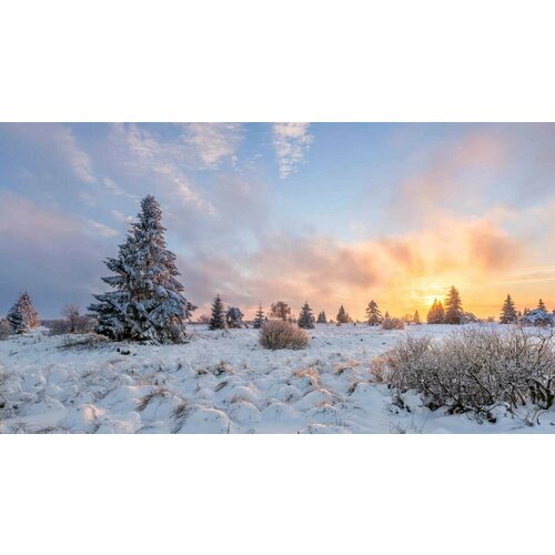 Картина на холсте 60x110 Альянс Лес "Зима поле закат" на подрамнике / интерьер/ декор