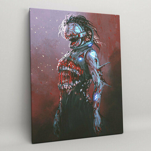 Картина на холсте (интерьерный постер) "Жуткий зомби", с деревянным подрамником, размер 22x30 см