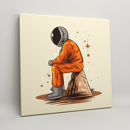 Картина на холсте (интерьерный постер) "Марсианин призадумался" космос, с деревянным подрамником, размер 35х35 см