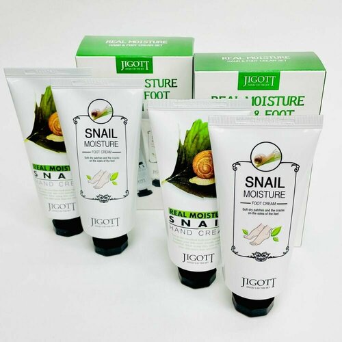 Набор кремов для рук и ног Jigott, Real Moisture Snail Hand & Foot Set, с экстрактом слизи улитки, 100 мл, 2 уп