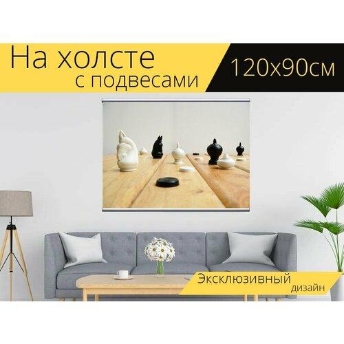 Картина на холсте "Шахматы, игры, доска" с подвесами 120х90 см. для интерьера