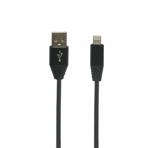 USB кабель "LP" для Apple Lightning 8 pin кожаная оплетка 1м черный