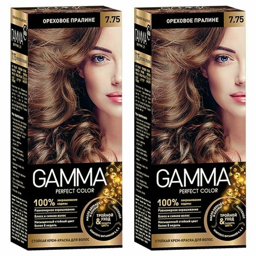 Крем-краска для волос, Свобода, Gamma Perfect color, тон 7.75 ореховое пралине, 50 мл, 2 шт