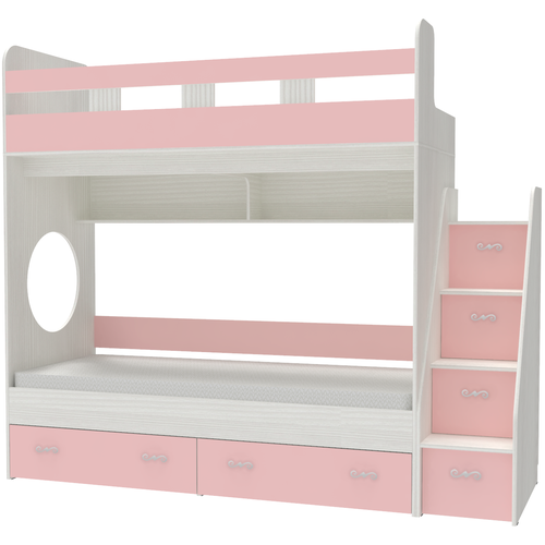 Двухъярусная кровать Юниор 1 Люкс 80x160 Белое Дерево Розовый