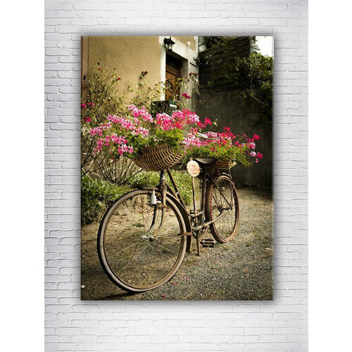 Картина/Картина на холсте/Картина на холсте для интерьера/ Картина на стену/ Картина в подарок для дома/- велосипед с корзиной с цветами 30х40