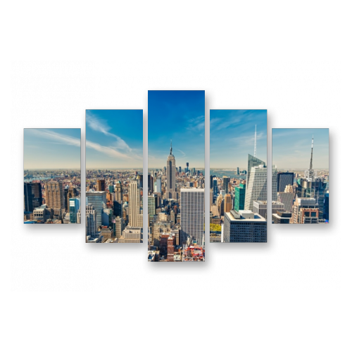 Модульная картина на стекле | Diva Kartina | Город. Нью-Йорк Лазурное небо над Манхеттеном | 150X90 см