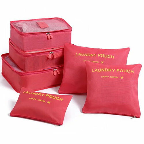 Набор дорожных сумок для путешествий Laundry Pouch, 6 шт, цвет: розовый