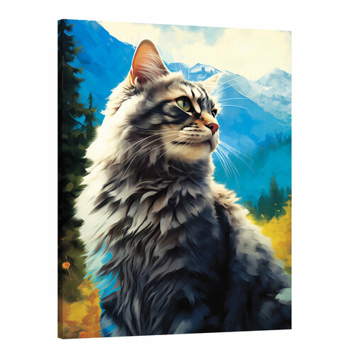 Интерьерная картина 50х70 "Синие коты в горах"