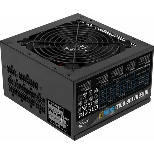 Блок питания Aerocool ATX 850W Integrator Gold 850W Gen.5 80+ gold (20+4pin) APFC 120mm fan LED 6xSATA Cab Manag RTL