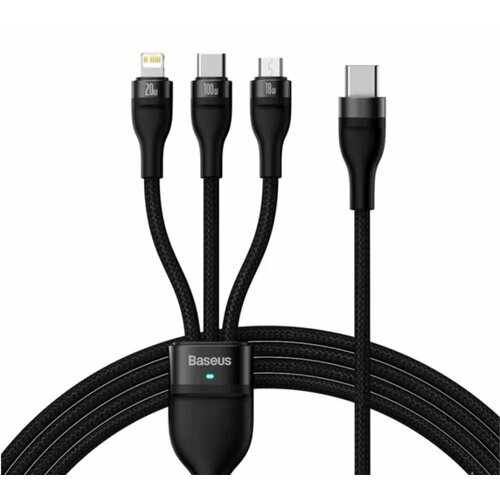 Кабель для быстрой зарядки Baseus One-for-Three, Type-C to microUSB 18W/Lightning 20W/Type-C 100W, 1.5m, Черный