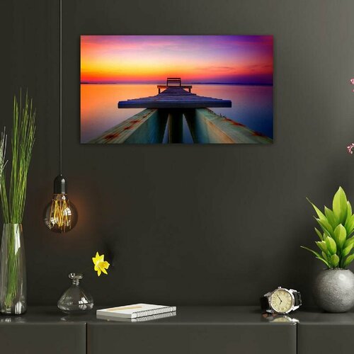 Картина на холсте 60x110 LinxOne "Пристань на закате" интерьерная для дома / на стену / на кухню / с подрамником
