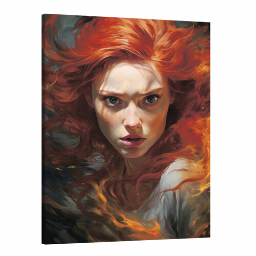 Интерьерная картина 50х70 "Страстная девушка с огненным взглядом"