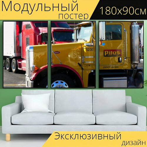 Модульный постер "Грузовик грузовик, транспорт, америка" 180 x 90 см. для интерьера