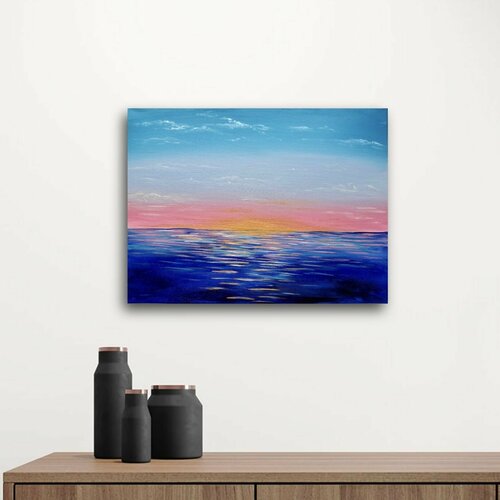 Картина на холсте 40х30см Anya. al_art морской пейзаж, рассвет над морем