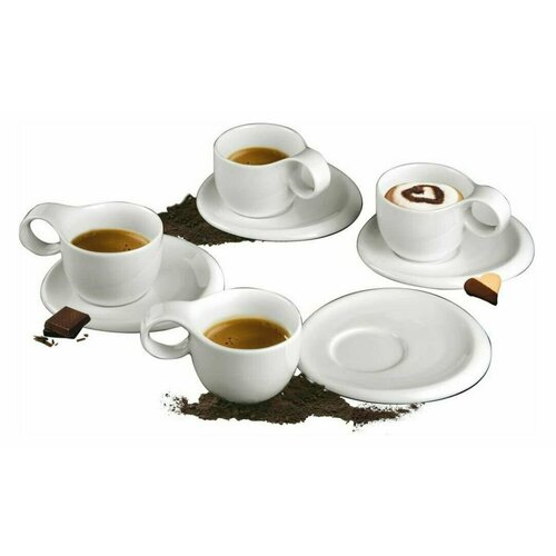 Кофейные чашки с блюдцами Deagourmet Ninfea белый фарфор сервиз из чашек и блюдец для эспрессо на 4 персоны