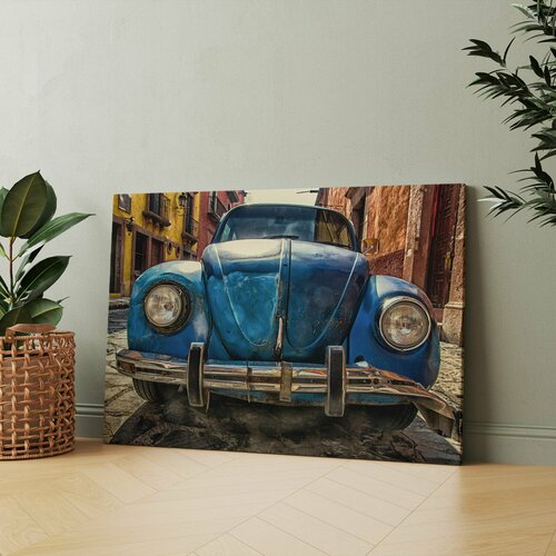 Картина на холсте (ретро автомобиль морда старинная машина винтажные) 50x70 см/для интерьера/в комнату/на стену/в подарок