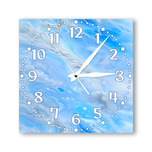 Деревянные настенные часы с УФ принтом 28см, бесшумные кварцевые интерьерные часы без стекла, открытые стрелки, мрамор голубой