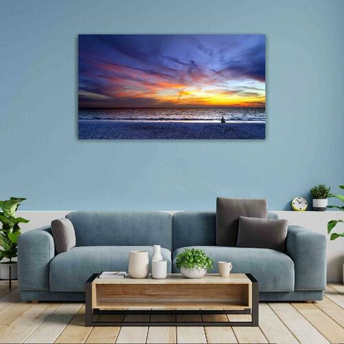 Картина на холсте 60x110 LinxOne "Море закат берег" интерьерная для дома / на стену / на кухню / с подрамником