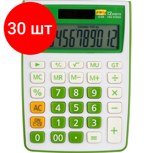 Комплект 30 штук, Калькулятор настольный компактный Deli E1238/GRN зеленый 12-разр