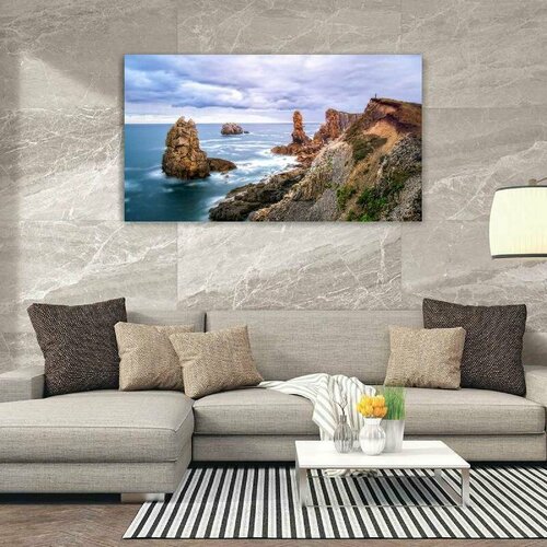 Картина на холсте 60x110 LinxOne "Море пейзаж скалы берег" интерьерная для дома / на стену / на кухню / с подрамником