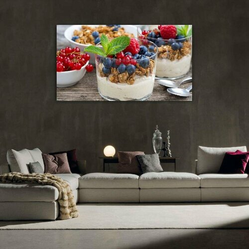Картина на холсте 60x110 LinxOne "Мята стаканы голубика" интерьерная для дома / на стену / на кухню / с подрамником