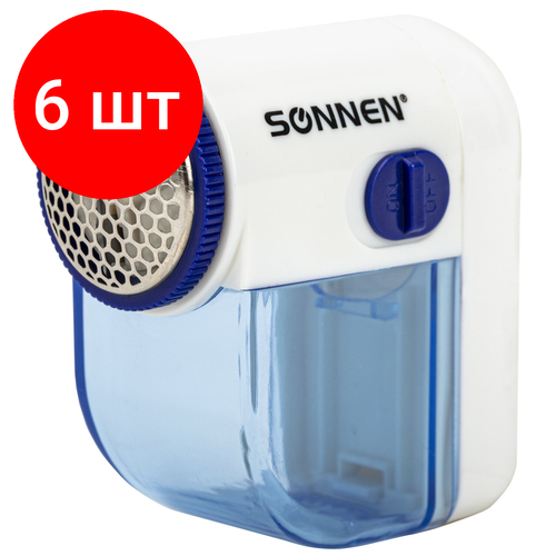 Комплект 6 шт, Машинка для удаления катышков миниклинер SONNEN FS-8808, белый/синий, 455464