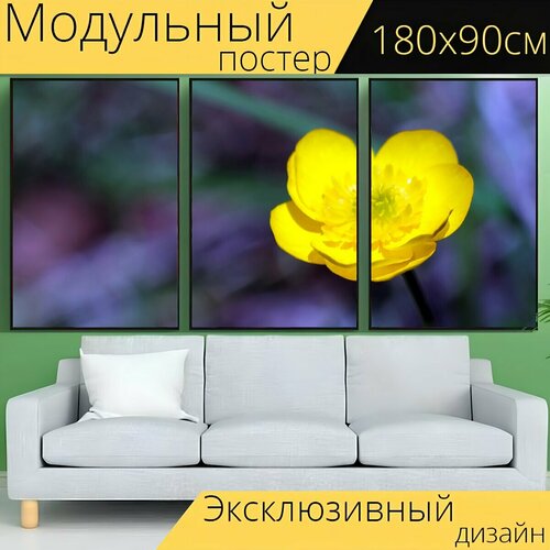 Модульный постер "Дикий, цветок, желтый" 180 x 90 см. для интерьера