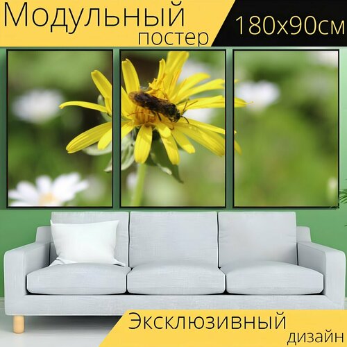 Модульный постер "Одуванчик, лес, весна" 180 x 90 см. для интерьера