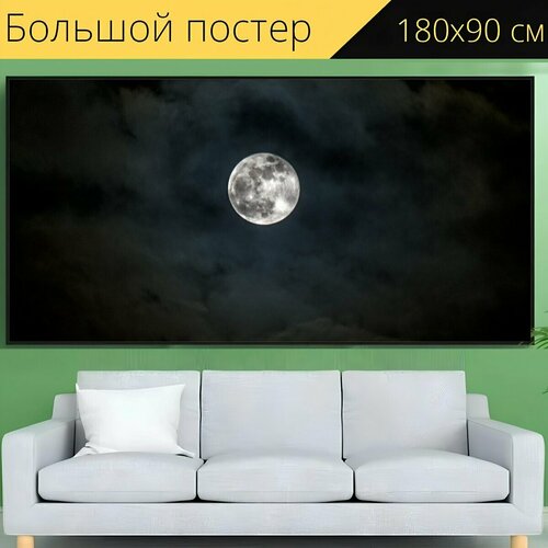Большой постер "Луна, астрономия, лунный" 180 x 90 см. для интерьера