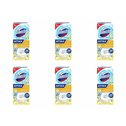 Стикер Domestos Attax Лимонная свежесть для очищения унитаза, 30 г, 6 шт