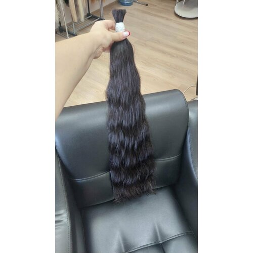 Натуральные волосы для наращивания 70см, 128г, чёрные 1б с каштановым отливом, природная волна
