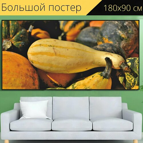Большой постер "Тыква, фрукты, падение" 180 x 90 см. для интерьера