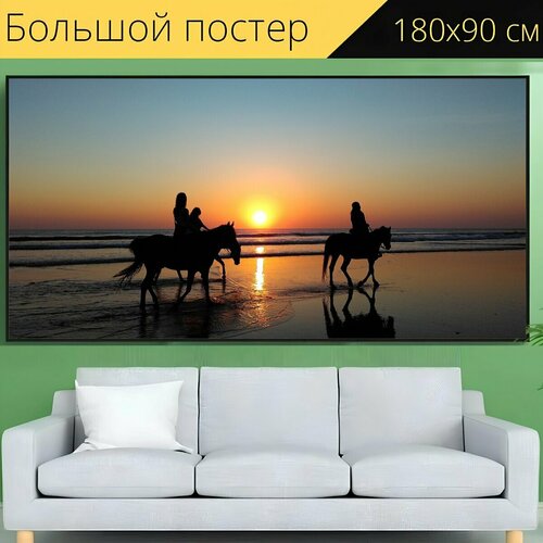 Большой постер "Приморский, пляж, закат" 180 x 90 см. для интерьера