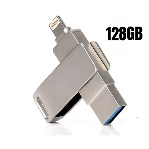 Флешка для айфона 128GB мультифункциональная, высокоскоростная USB 3.0 / для iPhone, iPad, iPod / металлическая