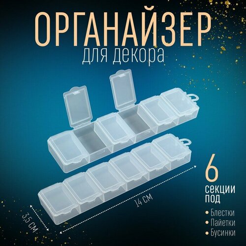 Органайзер для декора, 6 секций, 14 × 3,5 × 1,3 см, цвет прозрачный