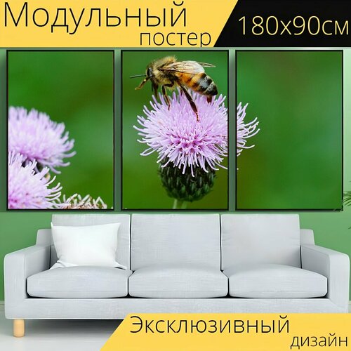 Модульный постер "Пчела, насекомое, шмель" 180 x 90 см. для интерьера