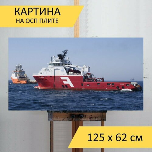 Картина на ОСП 125х62 см. "Перевозки, судоходная компания, поставлять" горизонтальная, для интерьера, с креплениями