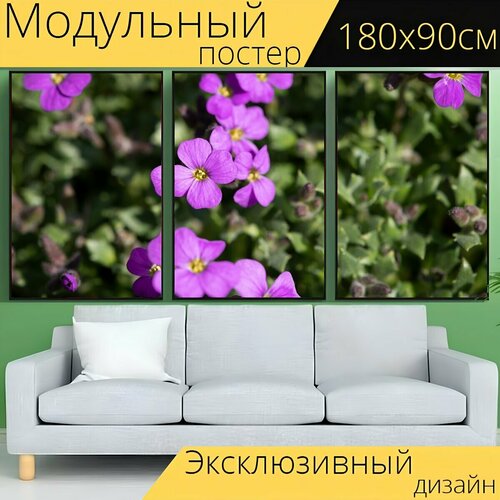 Модульный постер "Цветок, расцветает, фиолетовый" 180 x 90 см. для интерьера