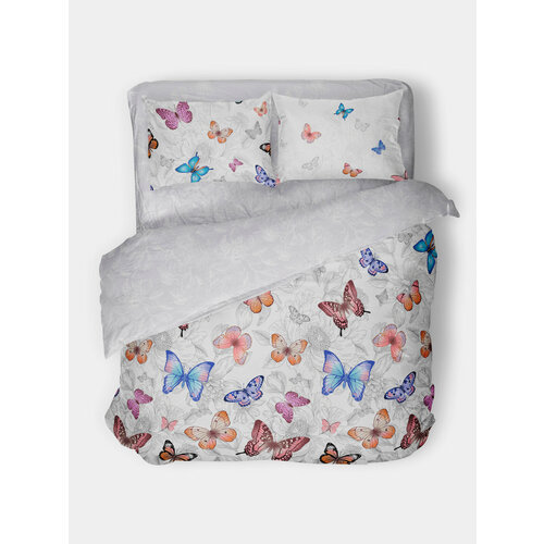 Комплект постельного белья KTEX Бабочки 2-спальный с европростыней поплин