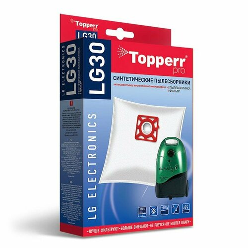 Синтетический пылесборник Topperr LG 30 для пылесосов LG Electronics, 4 шт. + 1 фильтр (комплект из 3 шт)