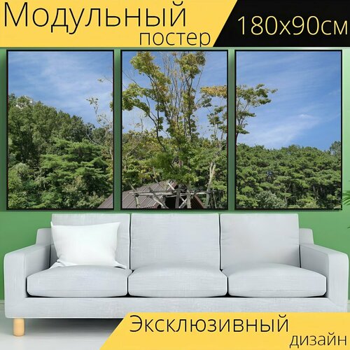 Модульный постер "Лес, дерево, сад" 180 x 90 см. для интерьера