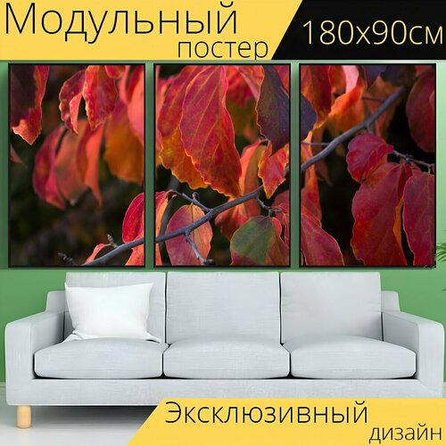 Модульный постер "Падение, осенние листья, красные листья" 180 x 90 см. для интерьера