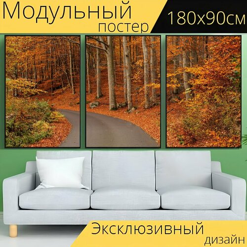Модульный постер "Пейзаж, лес, буковый лес" 180 x 90 см. для интерьера