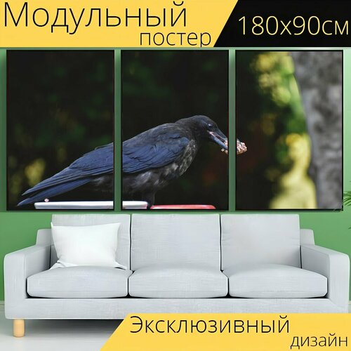 Модульный постер "Ворона, ворон, птица" 180 x 90 см. для интерьера